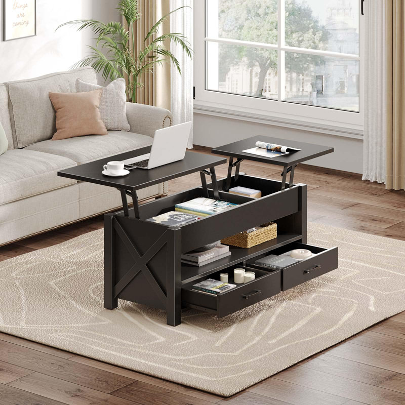 Black Lift Top Coffee Table Two Way Design Ample Storage Sturdy Structure Easy Assembly Gracie Oaks Color Espresso